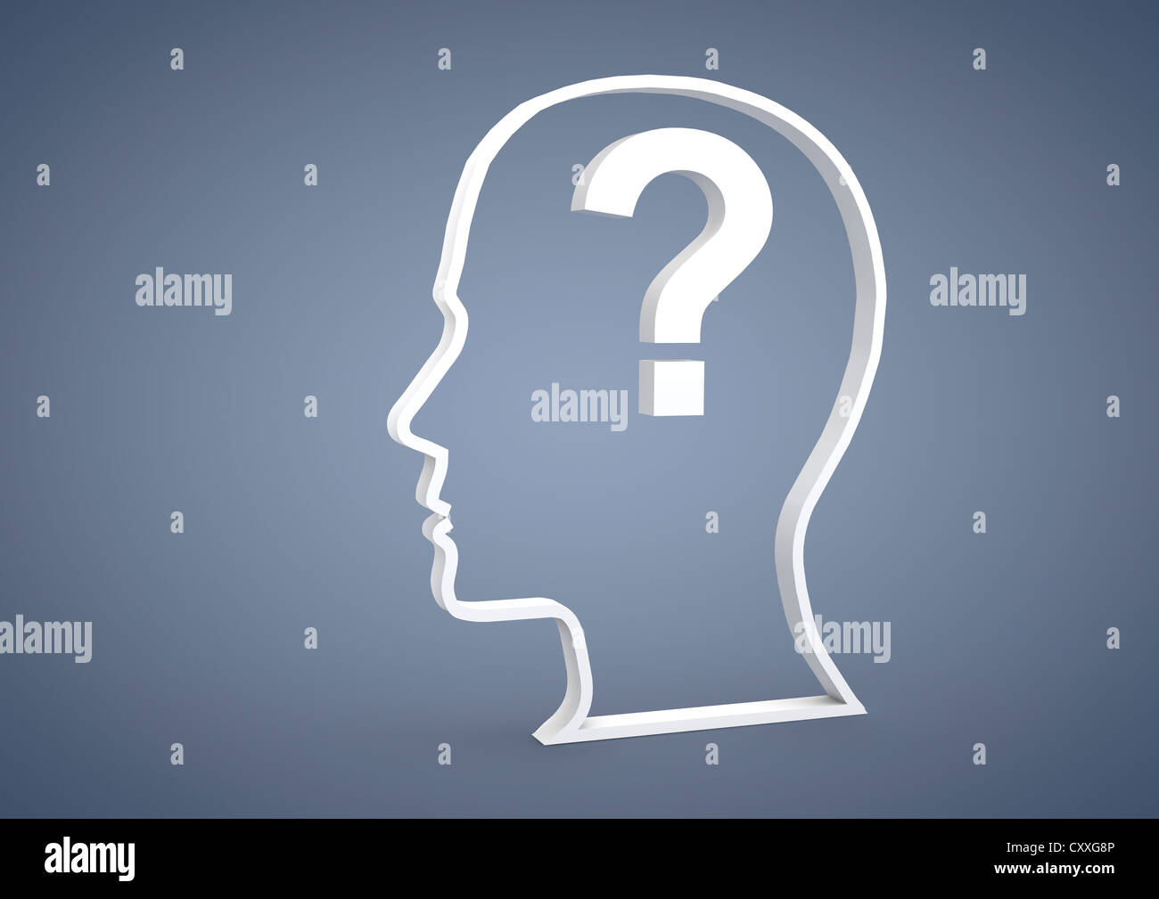 Head with a question mark symbol, symbolic image for questions or ...