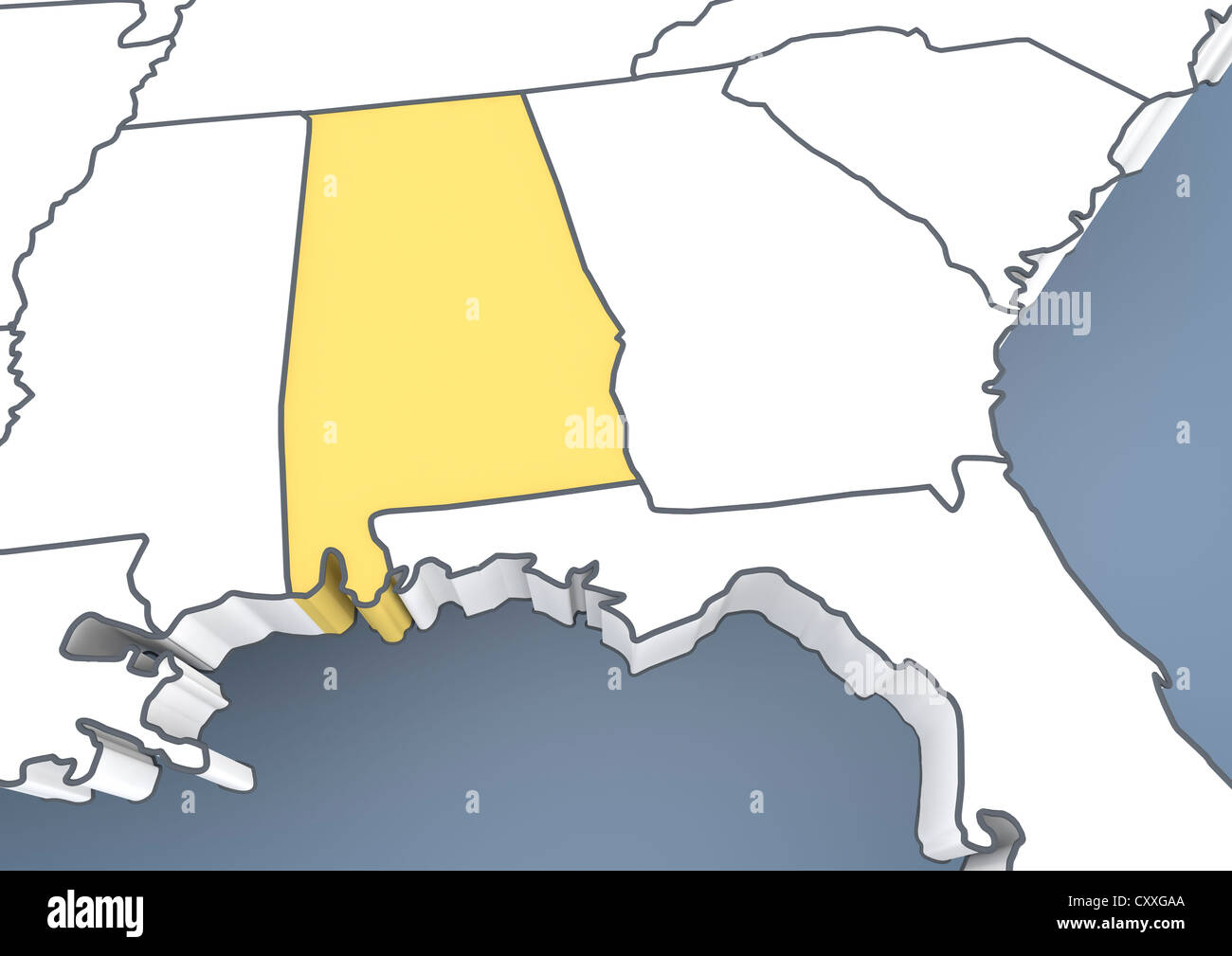 Alabama, AL, USA, United States of America, outline, 3D illustration ...