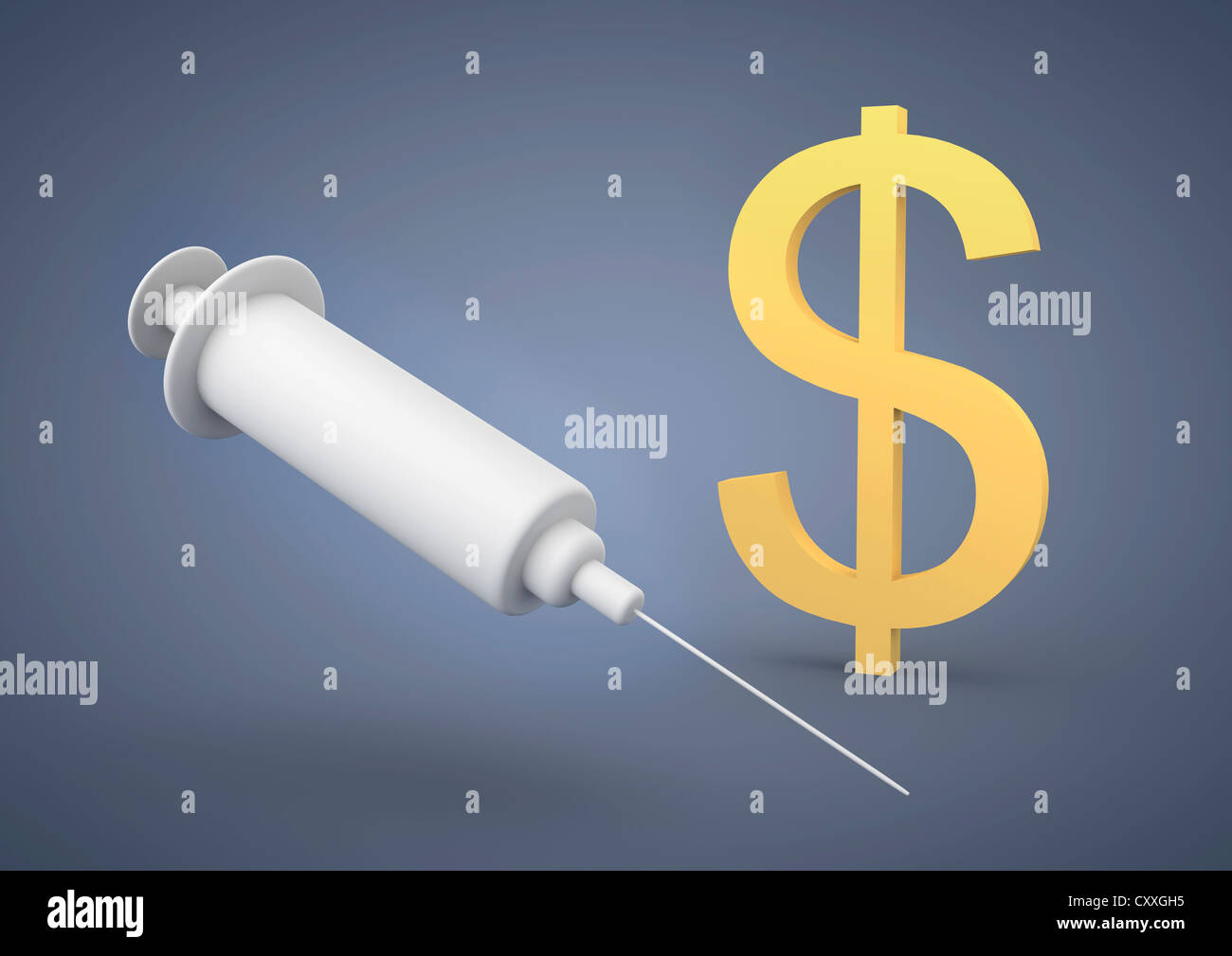 Syringe with a dollar sign, symbolic image for cost of the healthcare ...