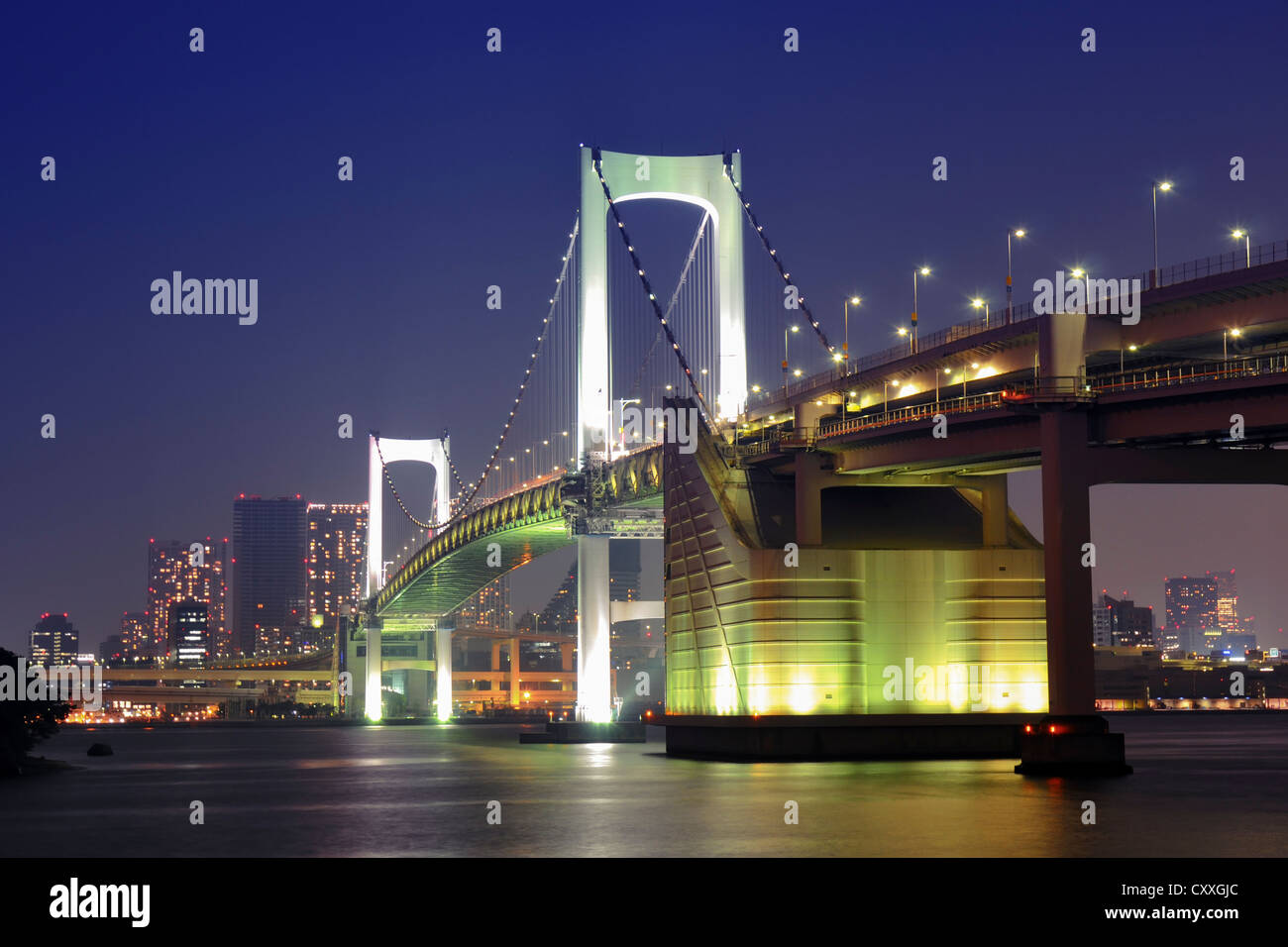 one of famous Tokyo landmarks, Tokyo Rainbow bridge over bay waters ...