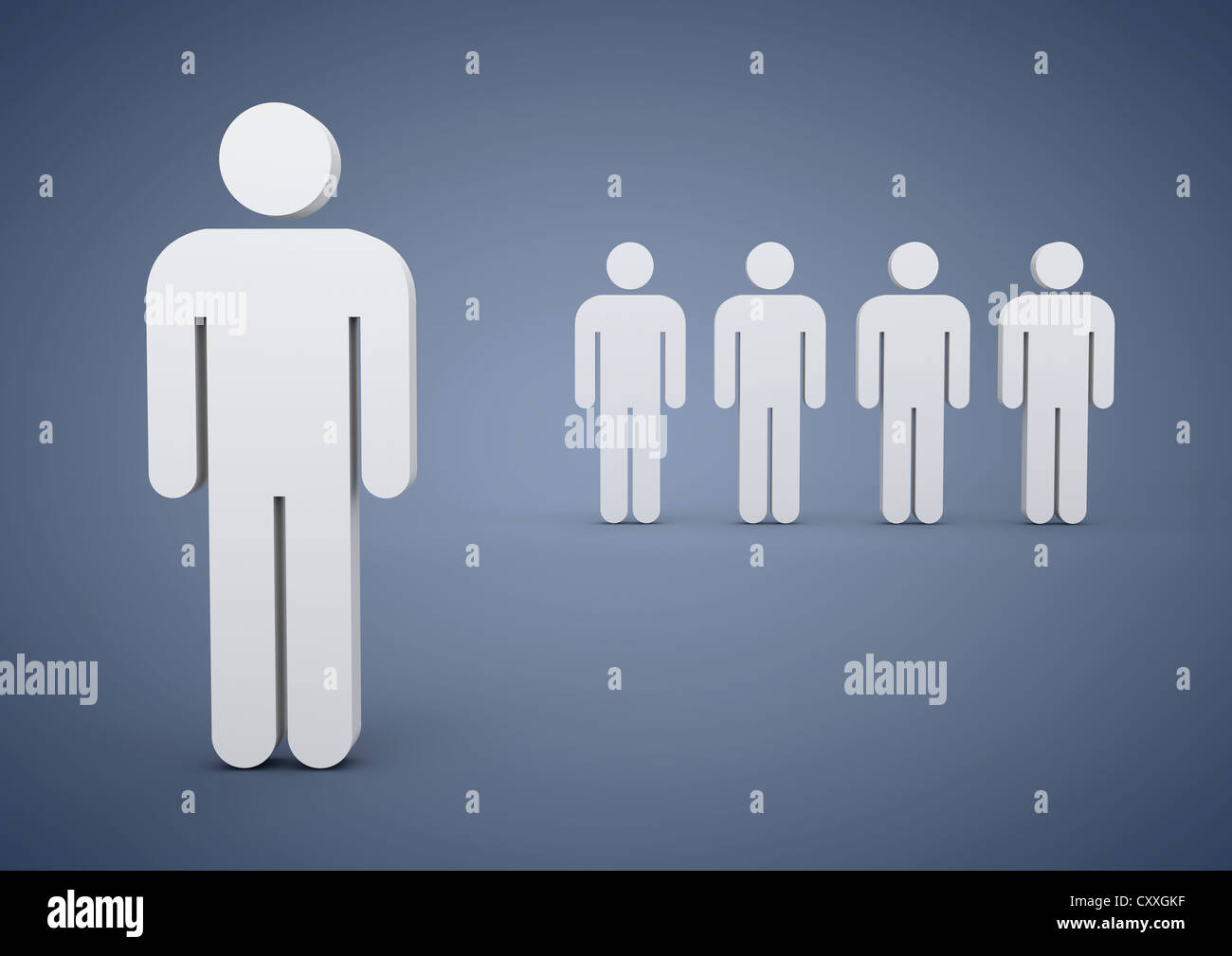 A group of men, one man standing apart, symbolic image for bullying ...