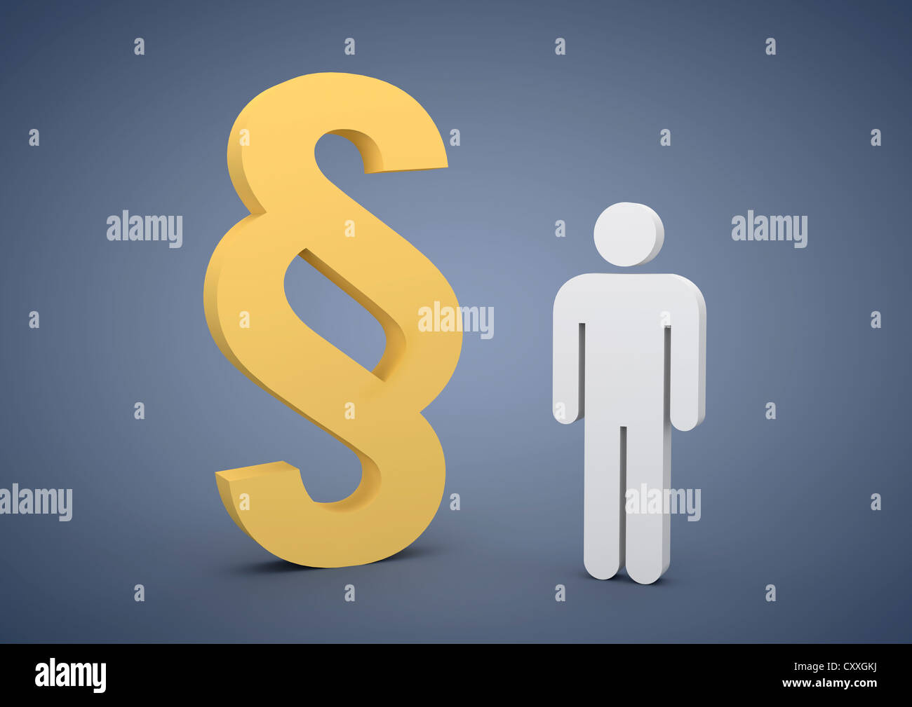 A man and a German legal sign, symbolic image for law, legislation, 3D ...