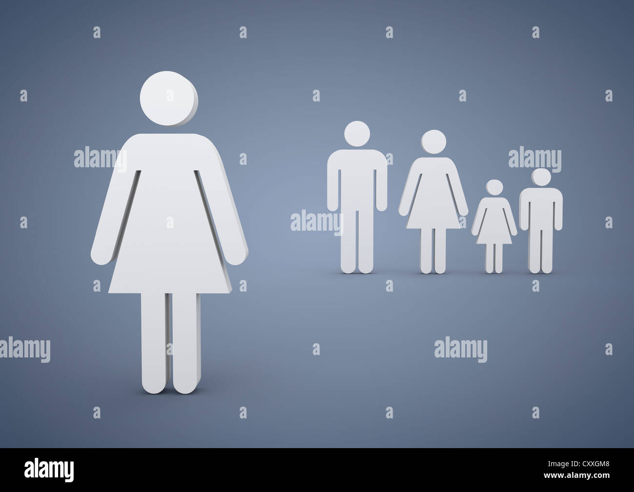 Family with two children, one women standing apart from family ...