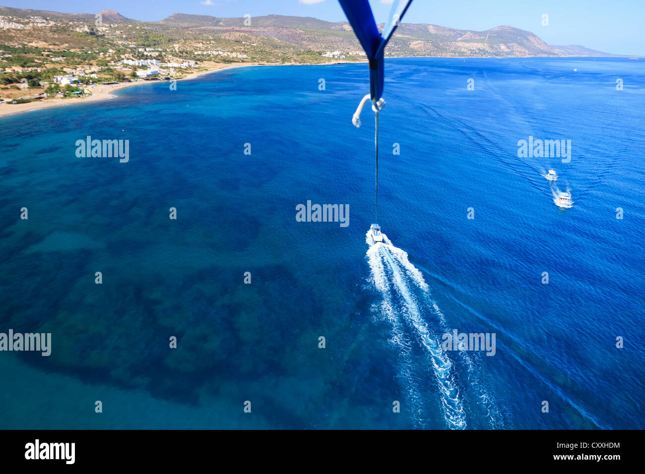 Parasailing at Latchi beach, Paphos area, Cyprus Stock Photo - Alamy