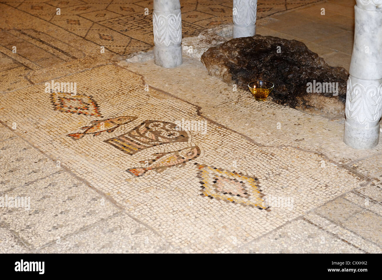 Floor mosaic, 6th Century, altar, fish and bread, Multiplication Church ...