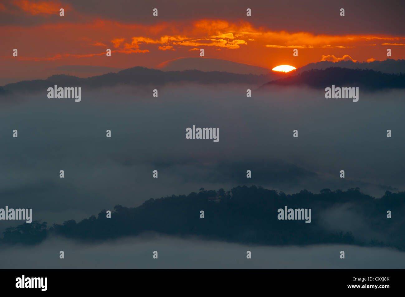 Sunrise, fog in a valley, Tha Ton also known as Ban Thaton, northern ...