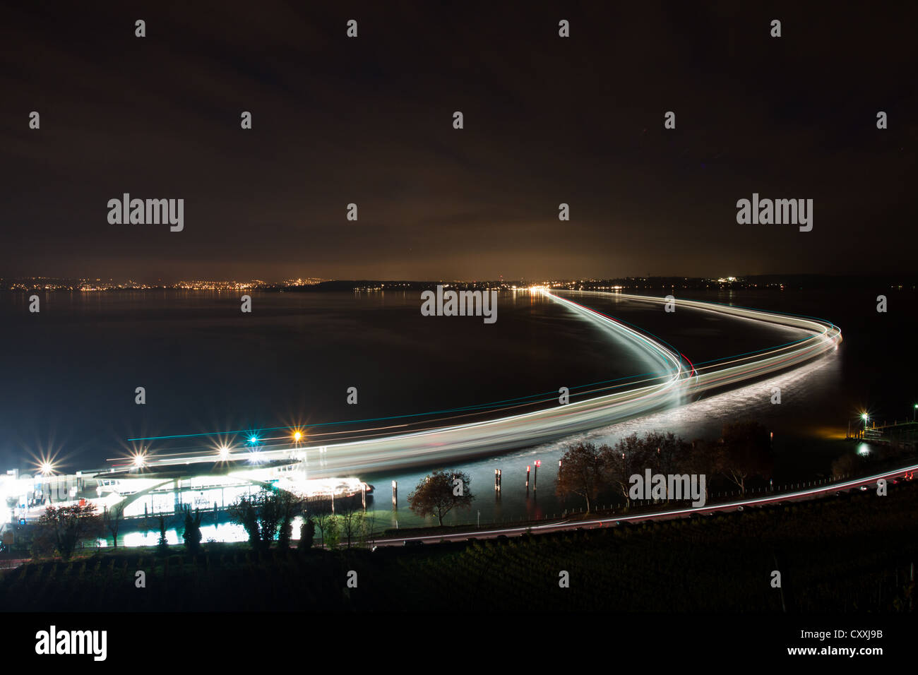 Light traces of the Lake Constance ferry connecting Constance and ...