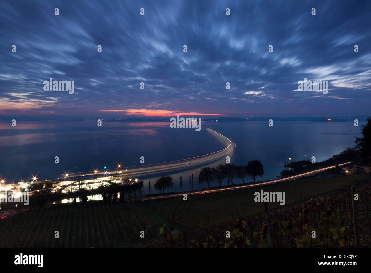 Light traces of the Lake Constance ferry connecting Constance and ...