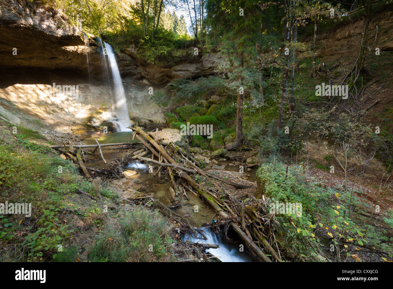 Scheidegg waterfalls, Scheidegg, Westallgaeu, Allgaeu, Swabia region ...