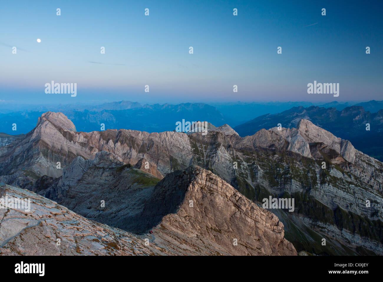 Alpstein Mountains with the summit of Altmann Mountain and the full ...