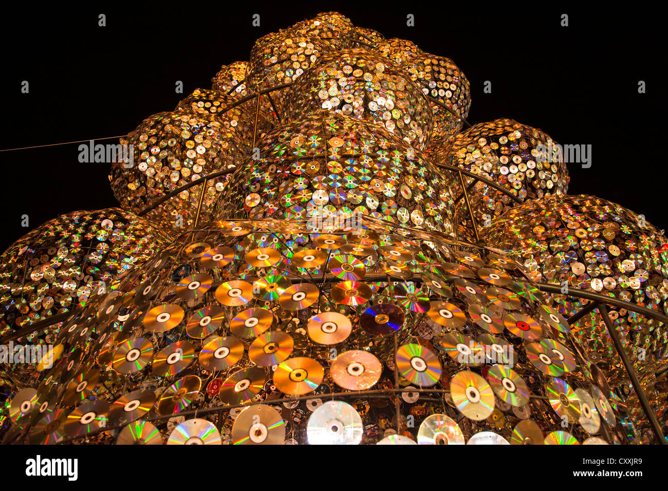 Christmas tree made from CDs and DVDs, Chiang Mai, Northern Thailand ...
