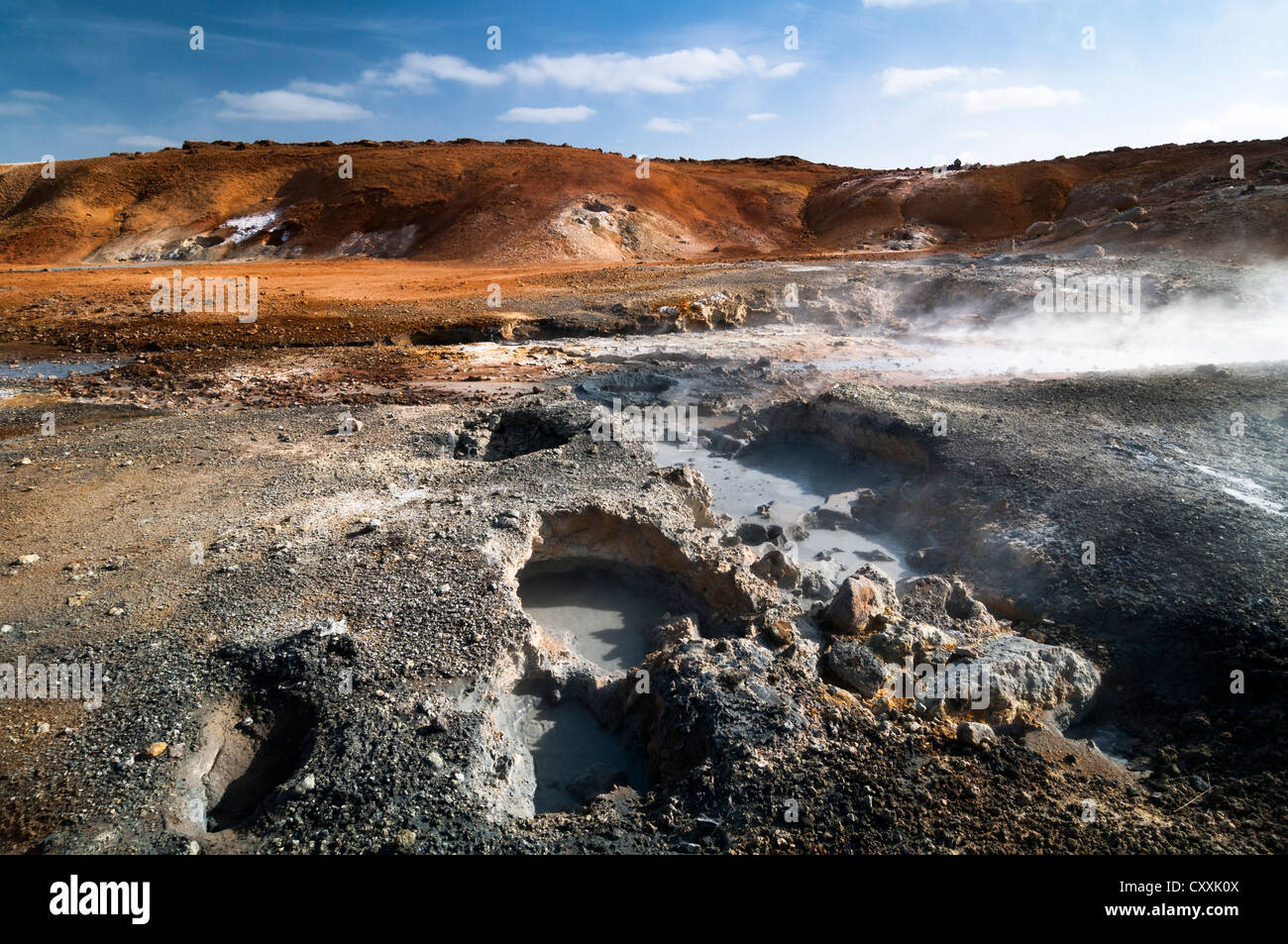 Mud pits, solfataras, with mineral deposits, Seltún Geothermal Area ...