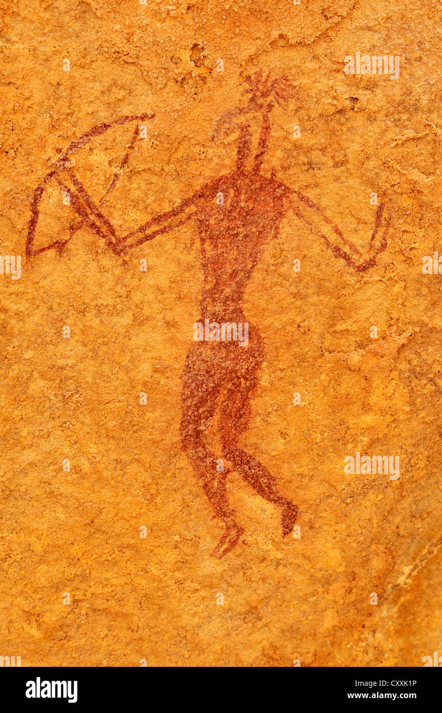Painted warrior, hunter, neolithic rock art at Tin Meskis, Immidir ...