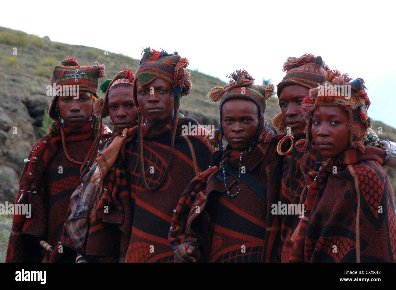 Group of young Basotho men wearing traditional Basotho blankets in Lesotho Stock Photo - Alamy