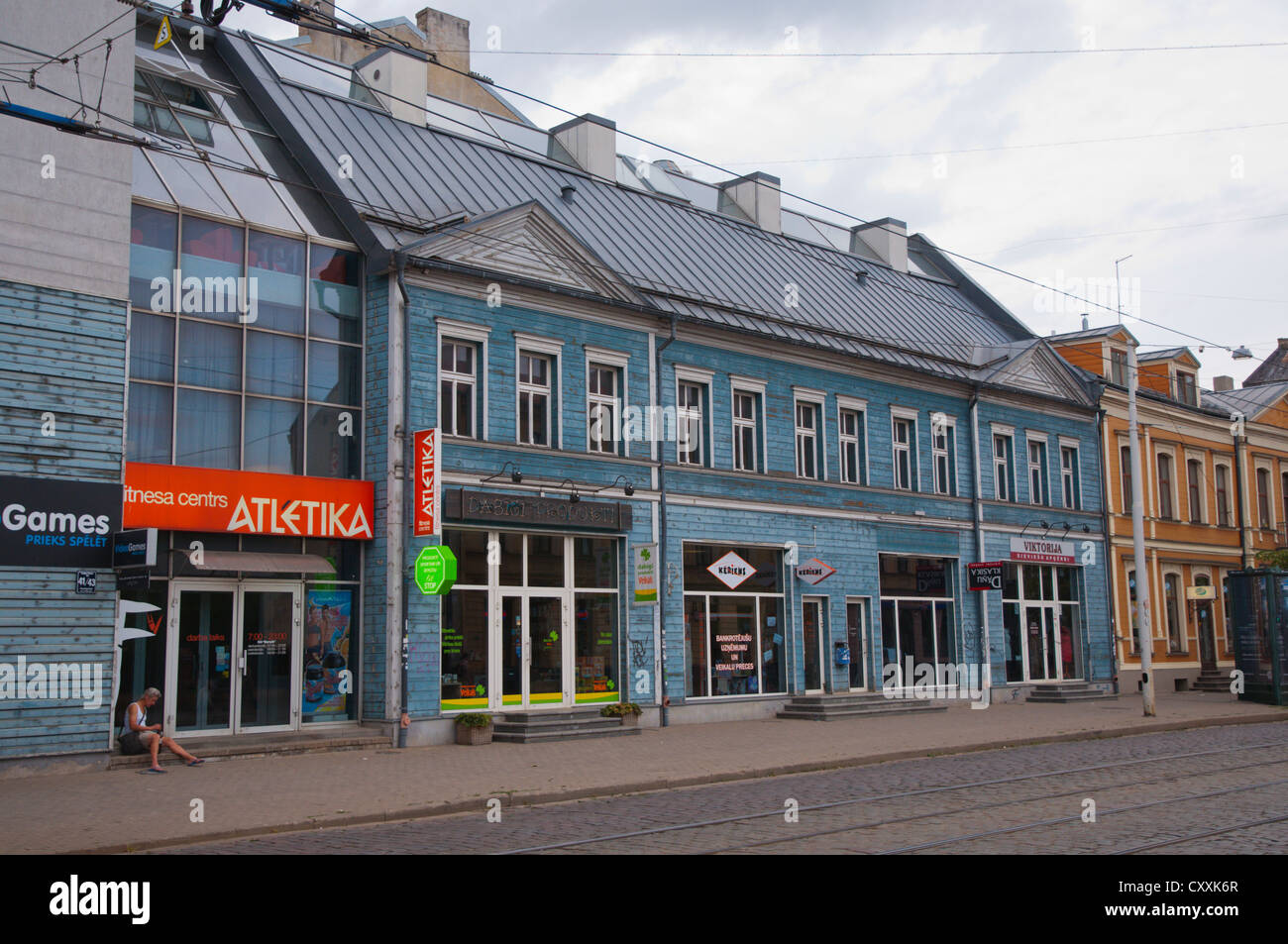Wooden renovated houses along Krisjana Barona iela street Grīziņkalns ...
