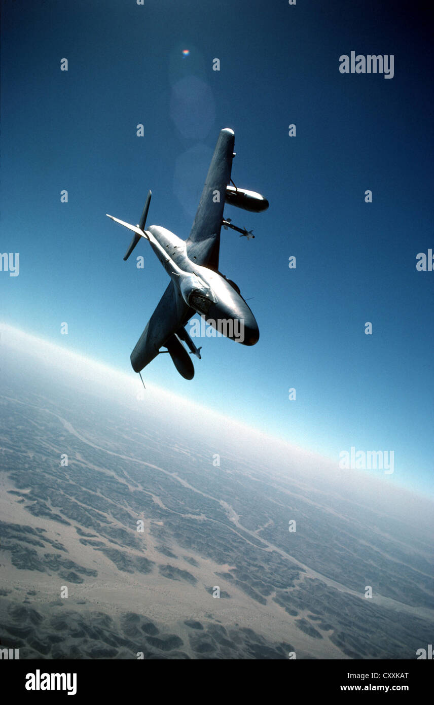 Hunter jet aircraft over Oman desert Stock Photo - Alamy