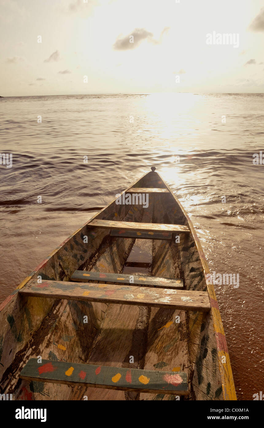 Fishing boat, pirogue, on the beach in Kribi, Cameroon, Central Africa ...