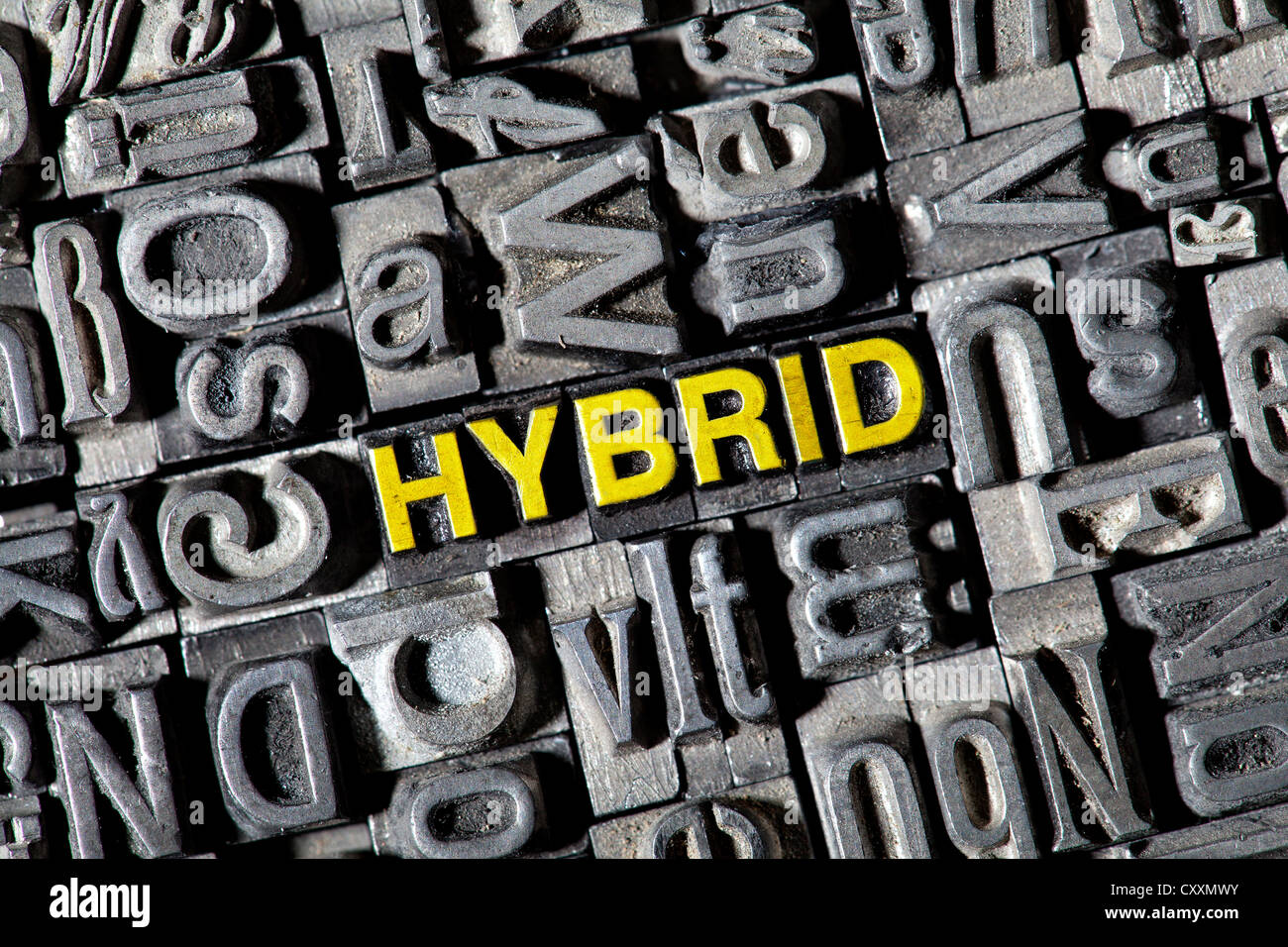 Old letters forming the word Hybrid Stock Photo - Alamy