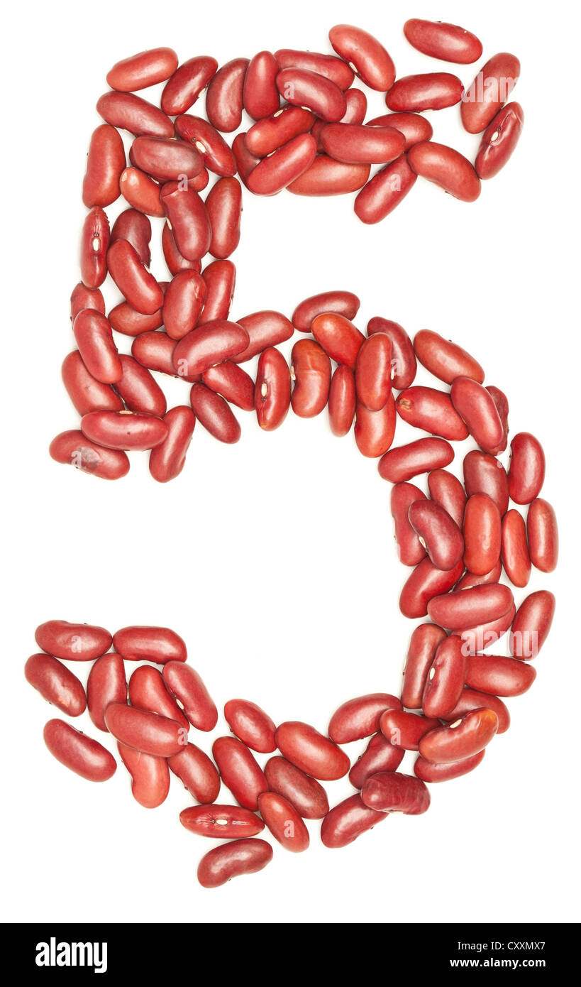 5 number,from red beans. on white Stock Photo - Alamy