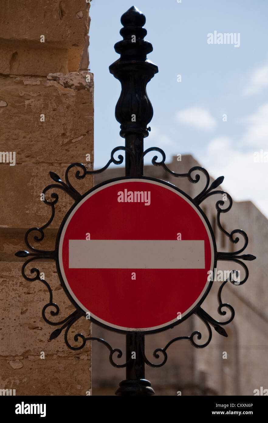 Decorative "No Entry" sign in St Paul's Square, Mdina, Malta Stock ...