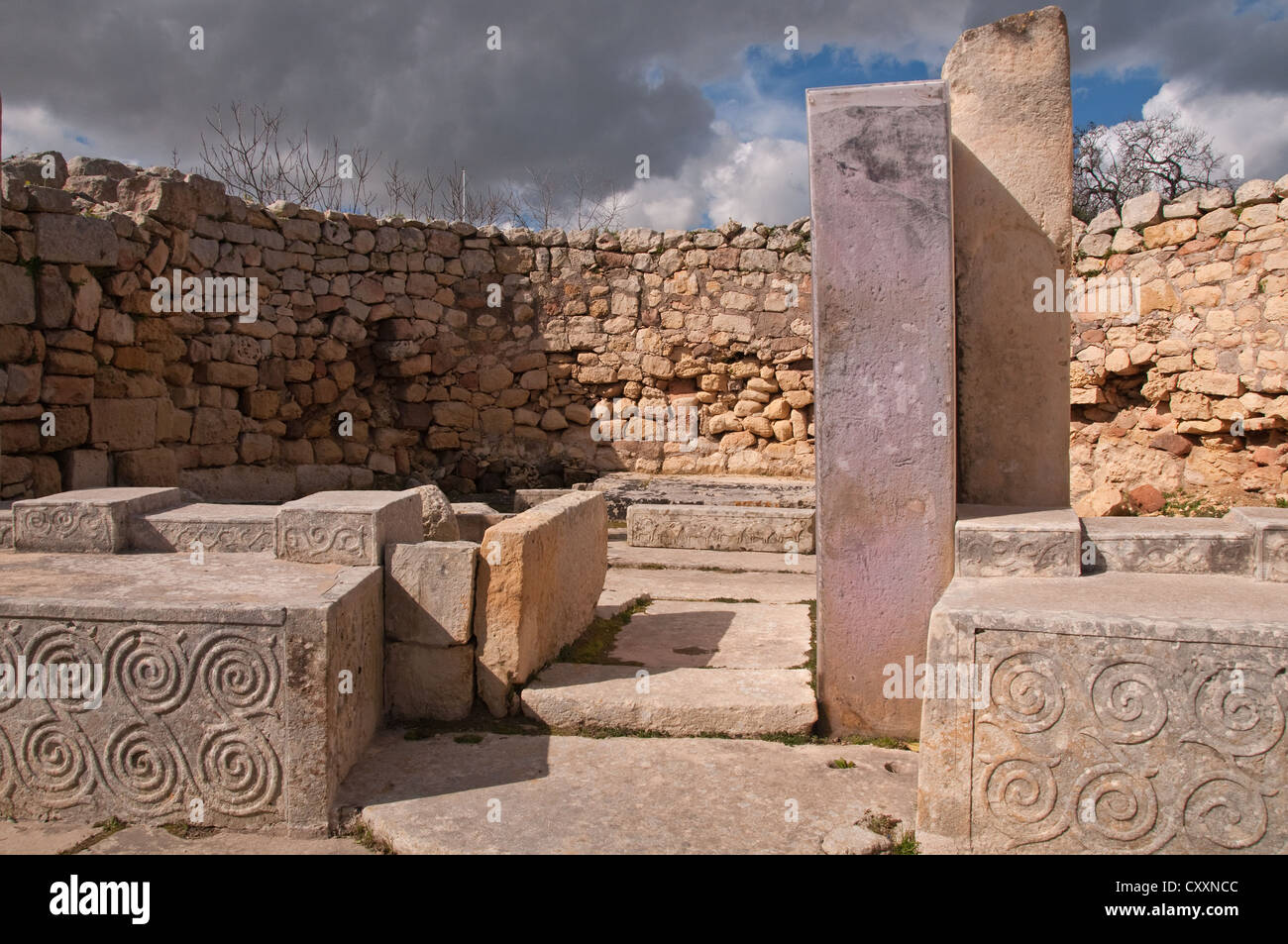 South Temple of the Tarxien neolithic temple complex, Malta Stock Photo ...