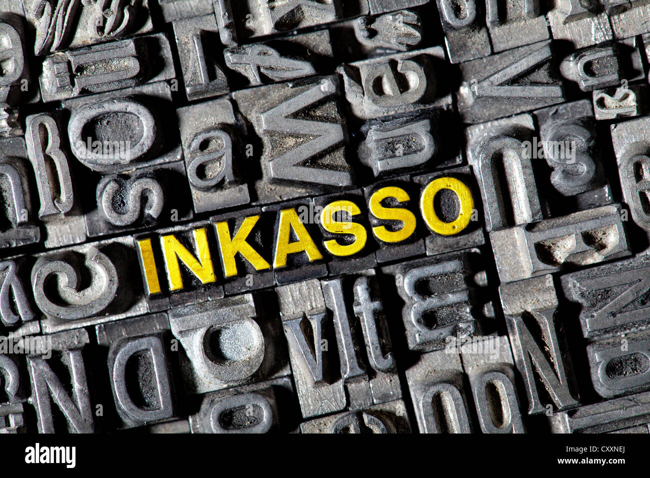 Old lead letters forming the word "INKASSO", German for "encashment ...