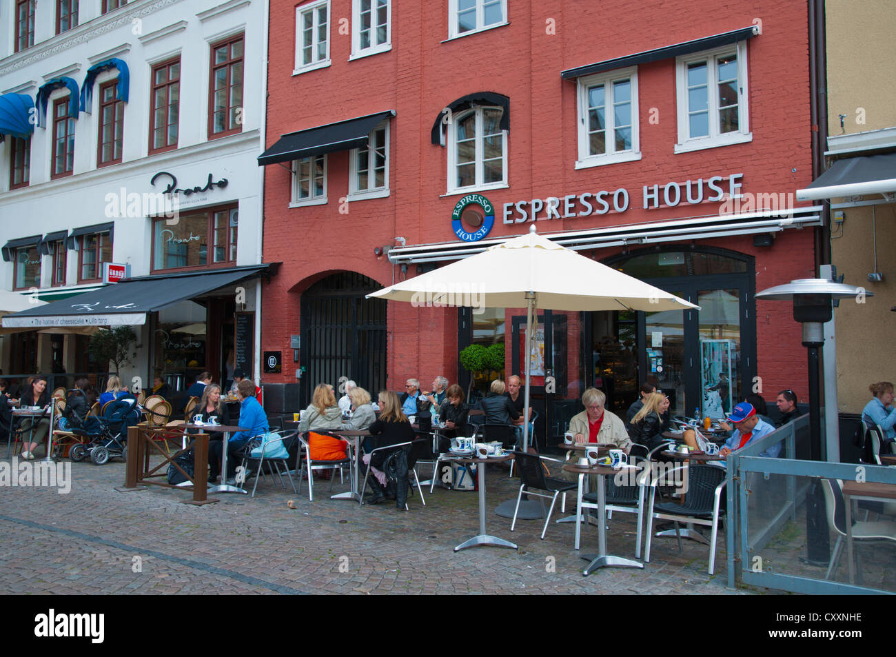 Cafe terraces Lilla torg square Gamla Staden old town Malmö city Skåne ...