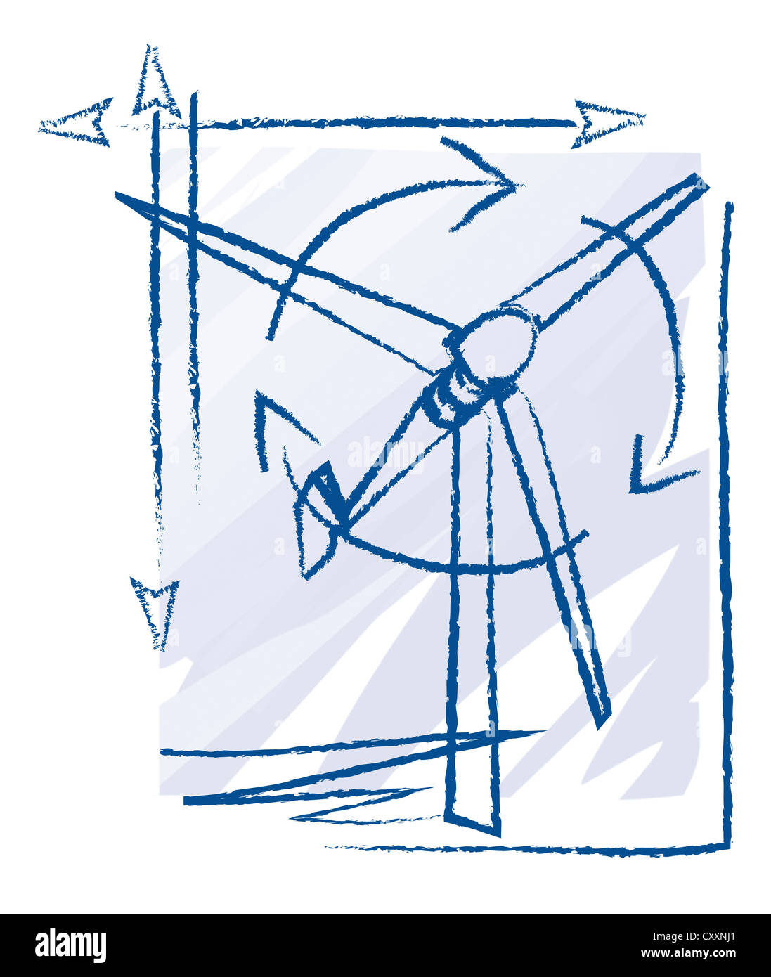 Wind turbine, technical drawing, illustration Stock Photo - Alamy