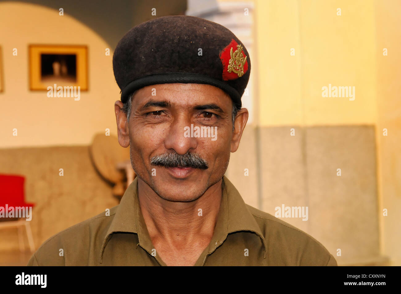 Indian man, security guard, portrait, Kota, Rajasthan, North India ...