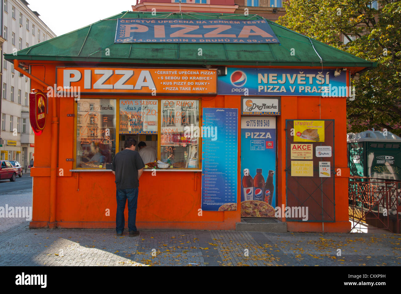 Pizza fast food stand Tylonovo namesti square new town Prague Czech ...