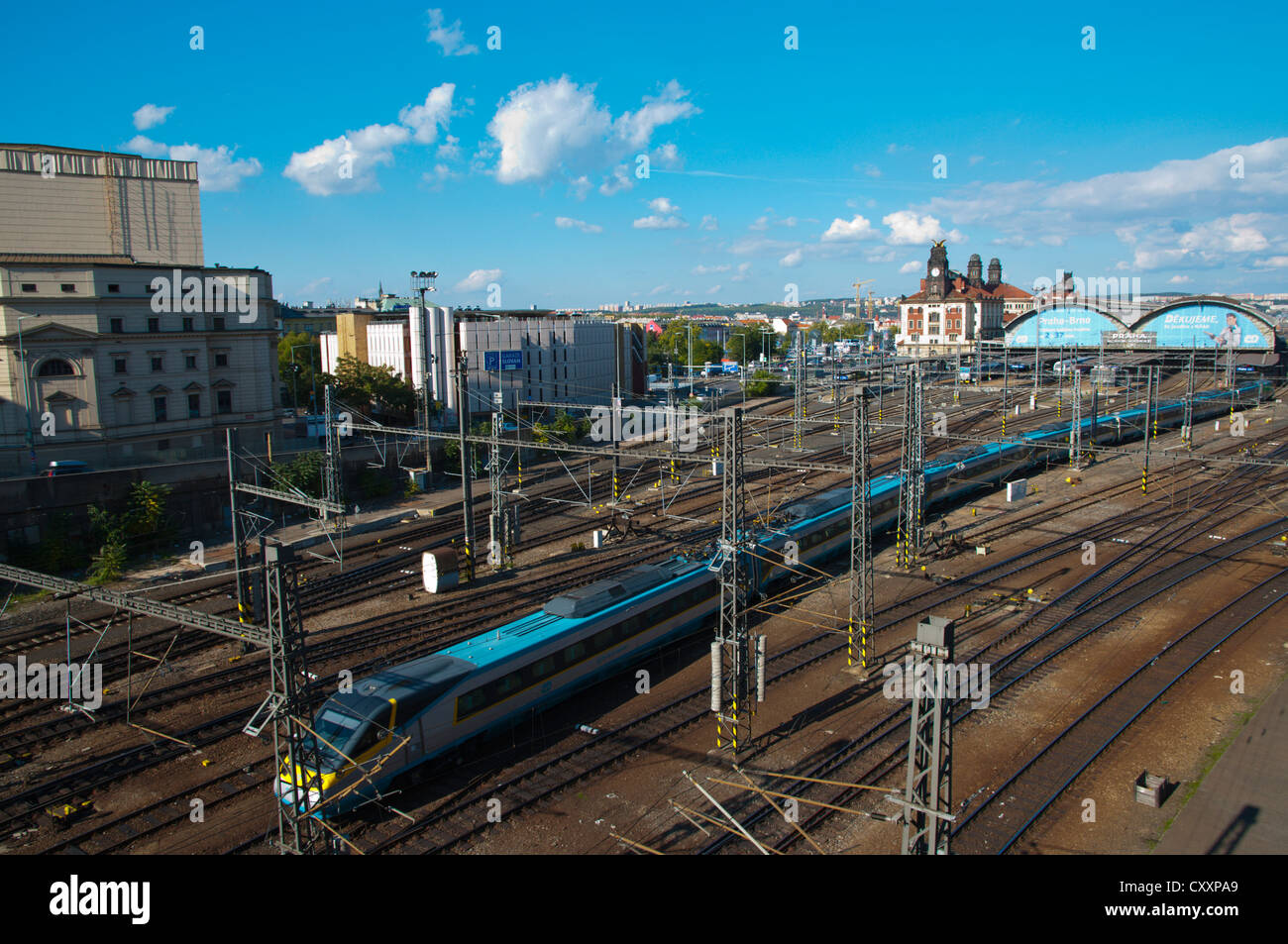 Railway tracks outside Hlavni Nadrazi the main railway station Prague ...