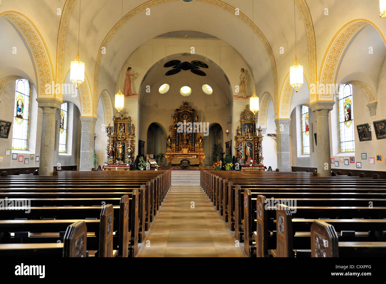 Interior view, church of St. Mauritius, Zermatt, canton of Valais ...