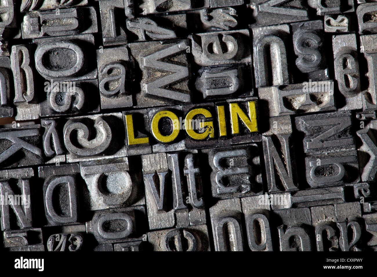 Old lead letters spelling the word "LOGIN Stock Photo - Alamy