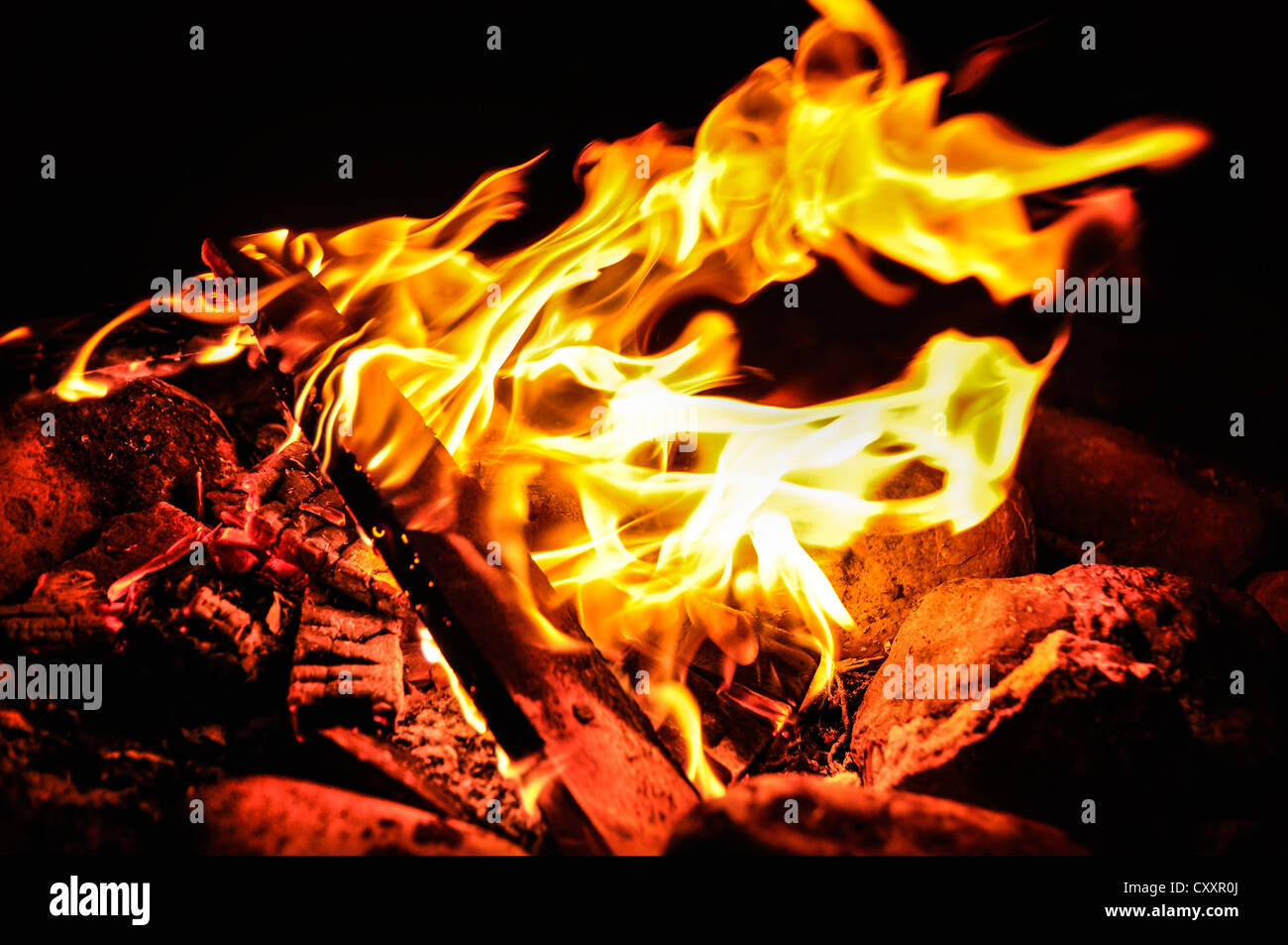 Background of flames and glowing embers in a Campfire Stock Photo - Alamy