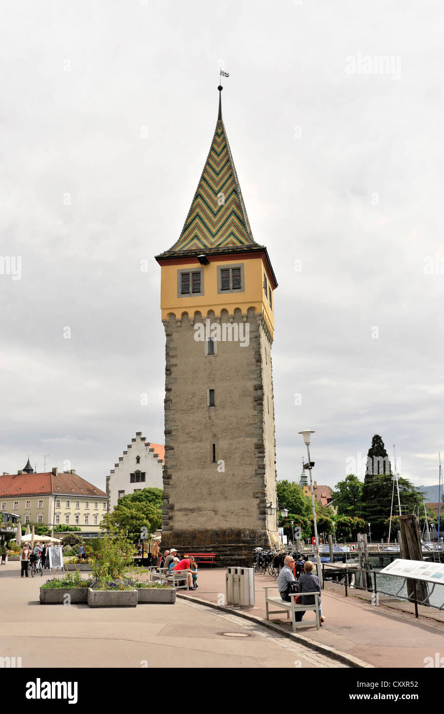 Mangturm tower, or Mangenturm tower, at the harbor in Lindau, Swabia ...