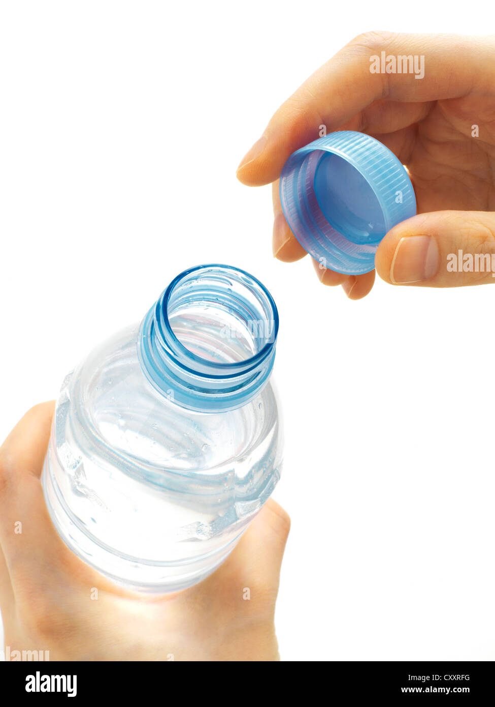 Female hand opening a water bottle Stock Photo - Alamy