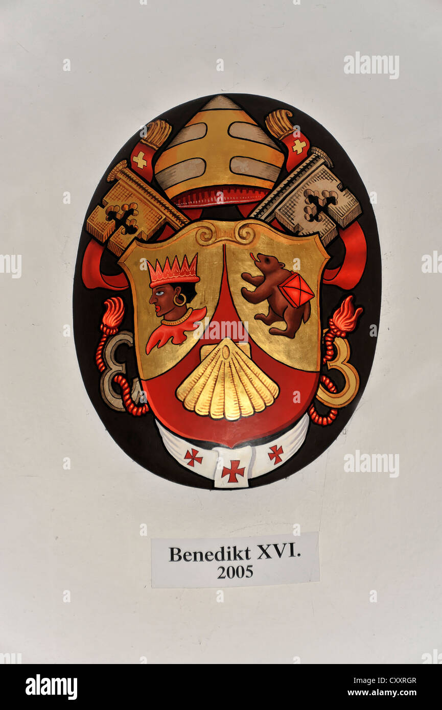 Coat of arms of Pope Benedict XVI, 2005, entrance area of the basilica ...