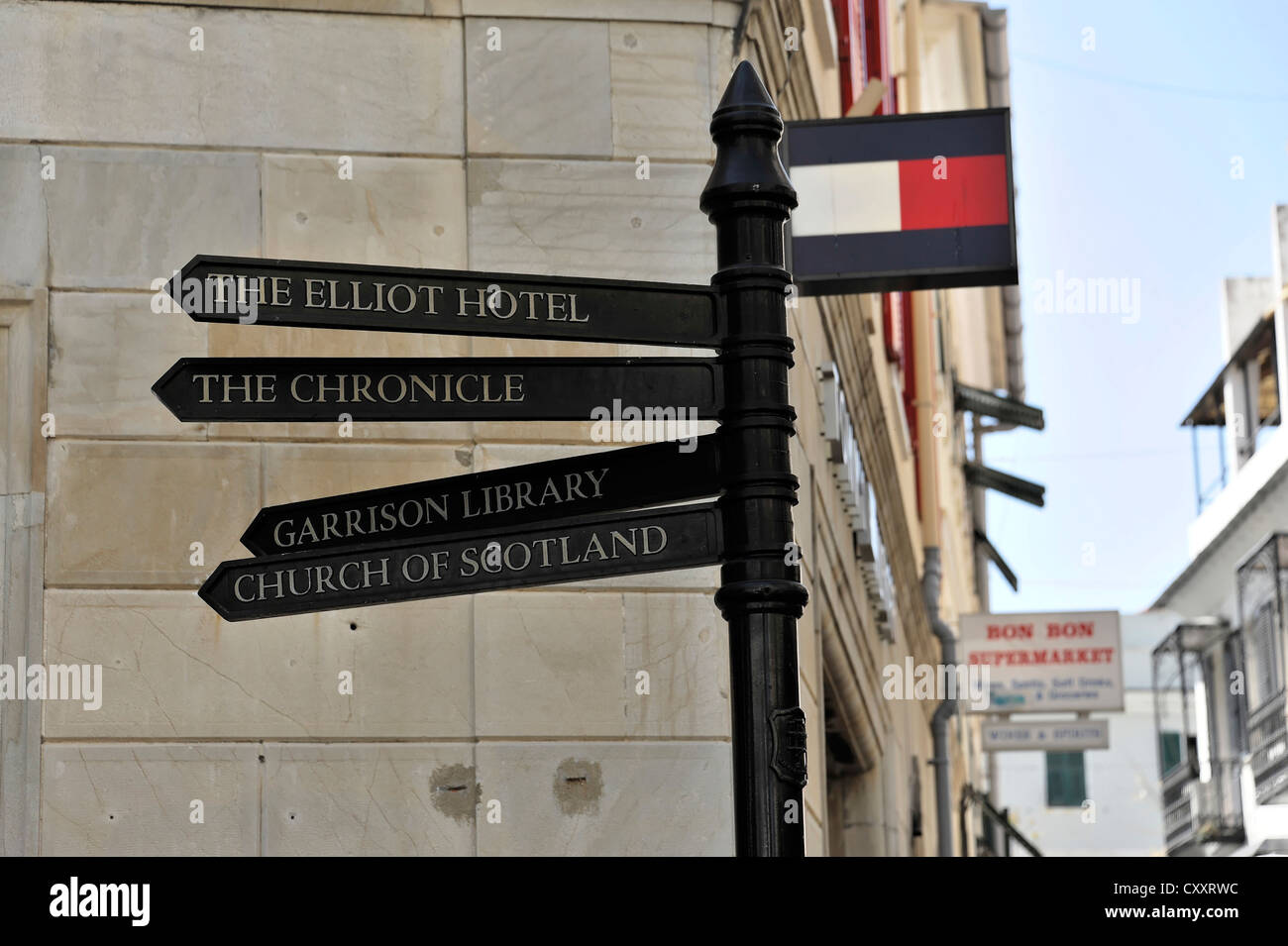 Signposts, Main Street, Gibraltar, Spain, British Overseas Territory ...