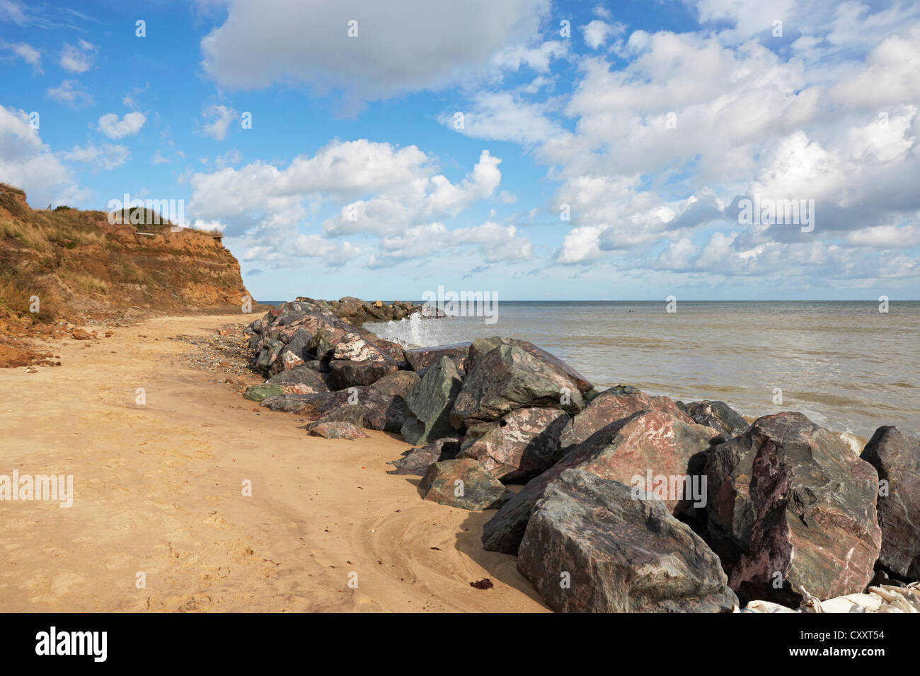 North Norfolk Happisburgh coastal erosion and sea defences Stock Photo ...