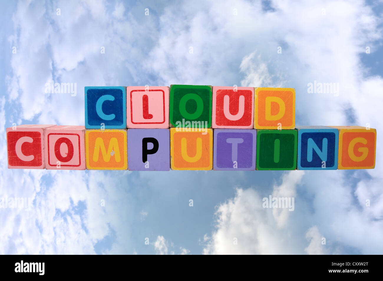 toy letters that spell cloud computing against a cloudy background with ...