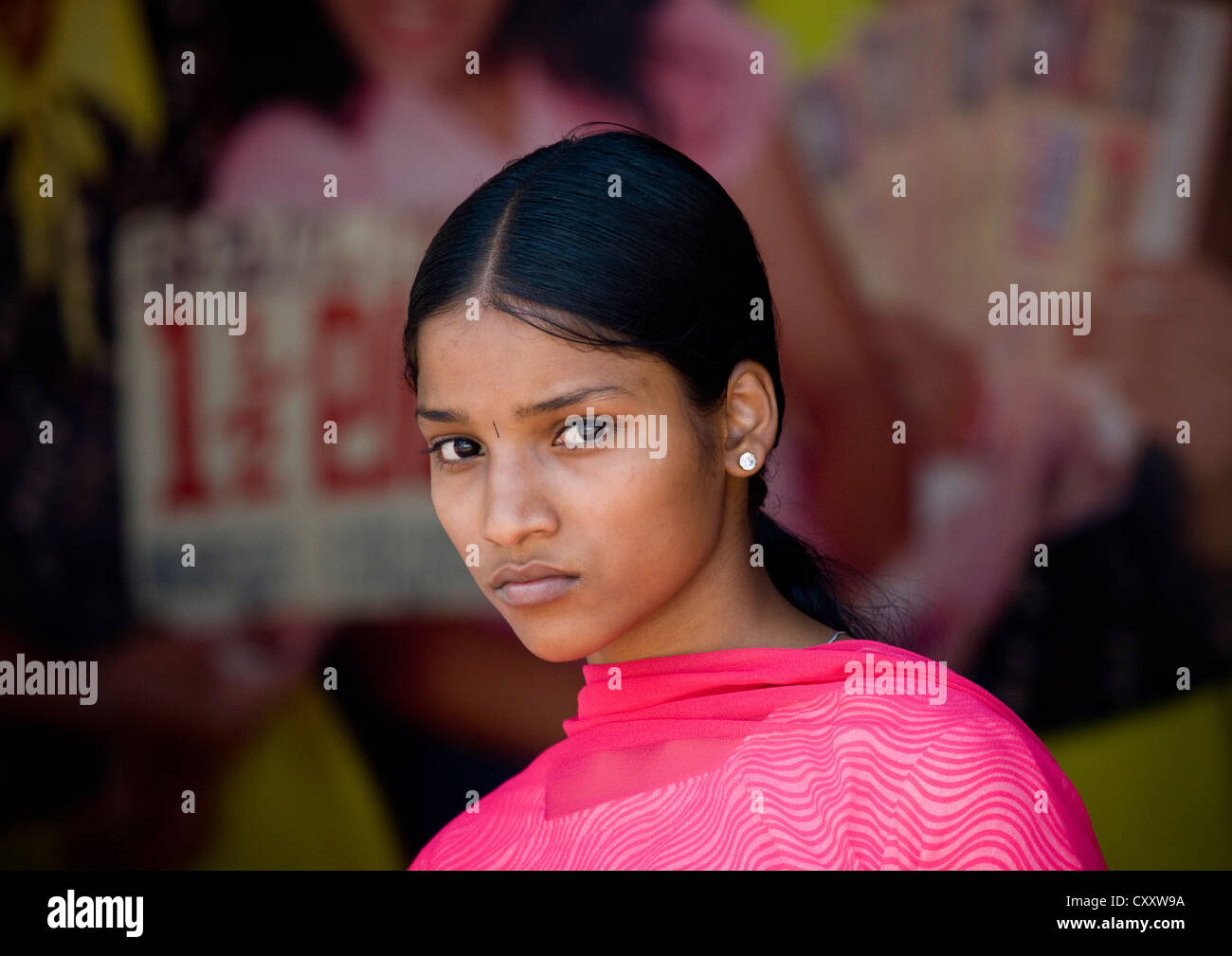 Indian Beauty With Inscrutable Face In The Street Of Thalassery, India ...