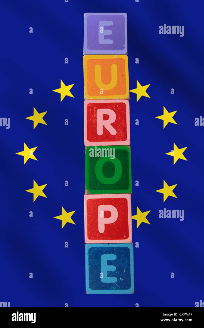 toy letters that spell europe against a flag background with clipping ...