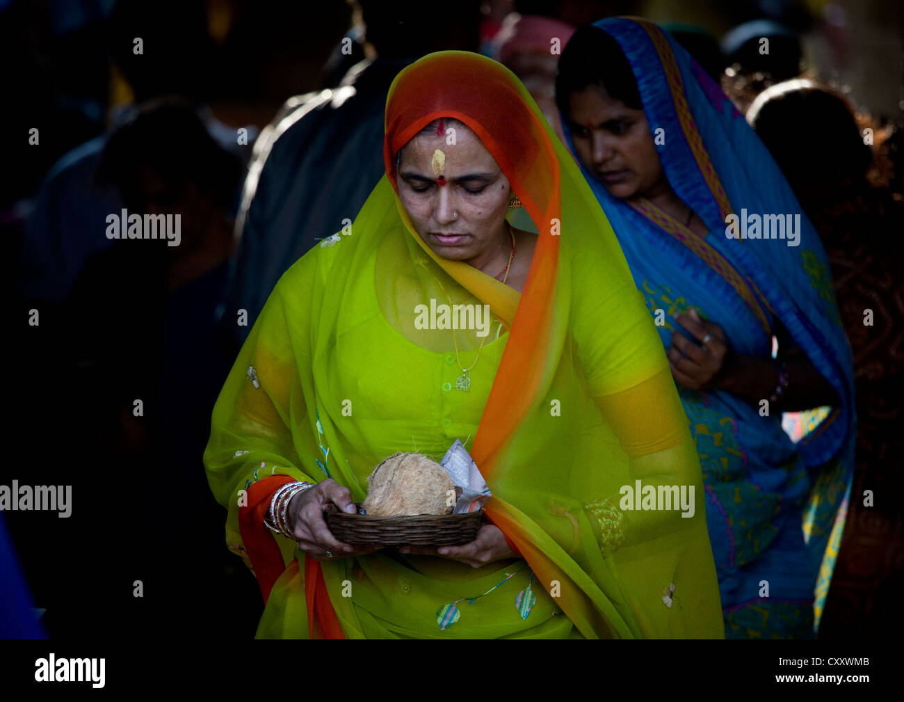 Women Prayers Carrying Offerings At Nandi Temple, Mysore, India Stock ...