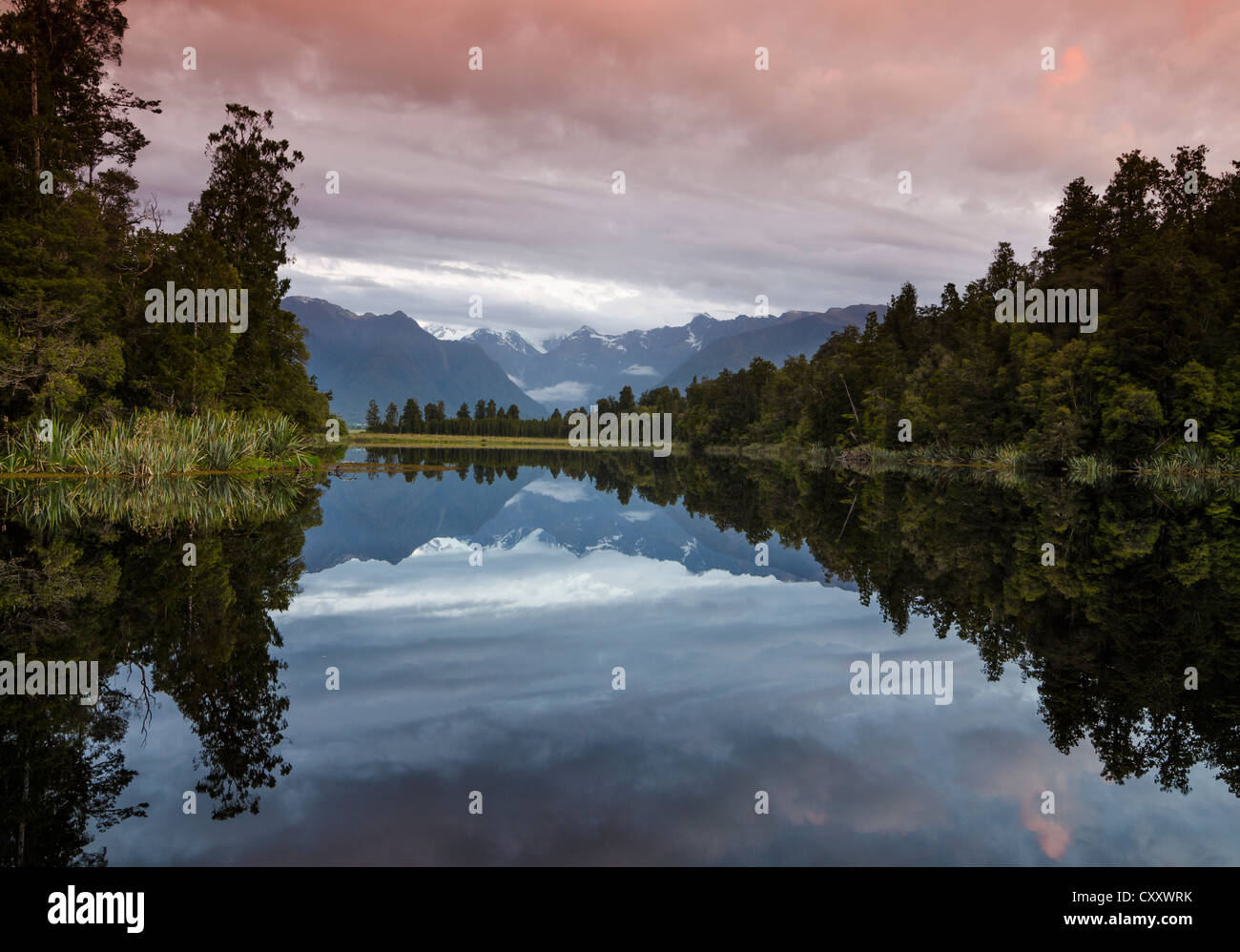 Mt. Tasman and Mt. Cook, Aoraki, reflection in Lake Matheson, Mt. Cook ...