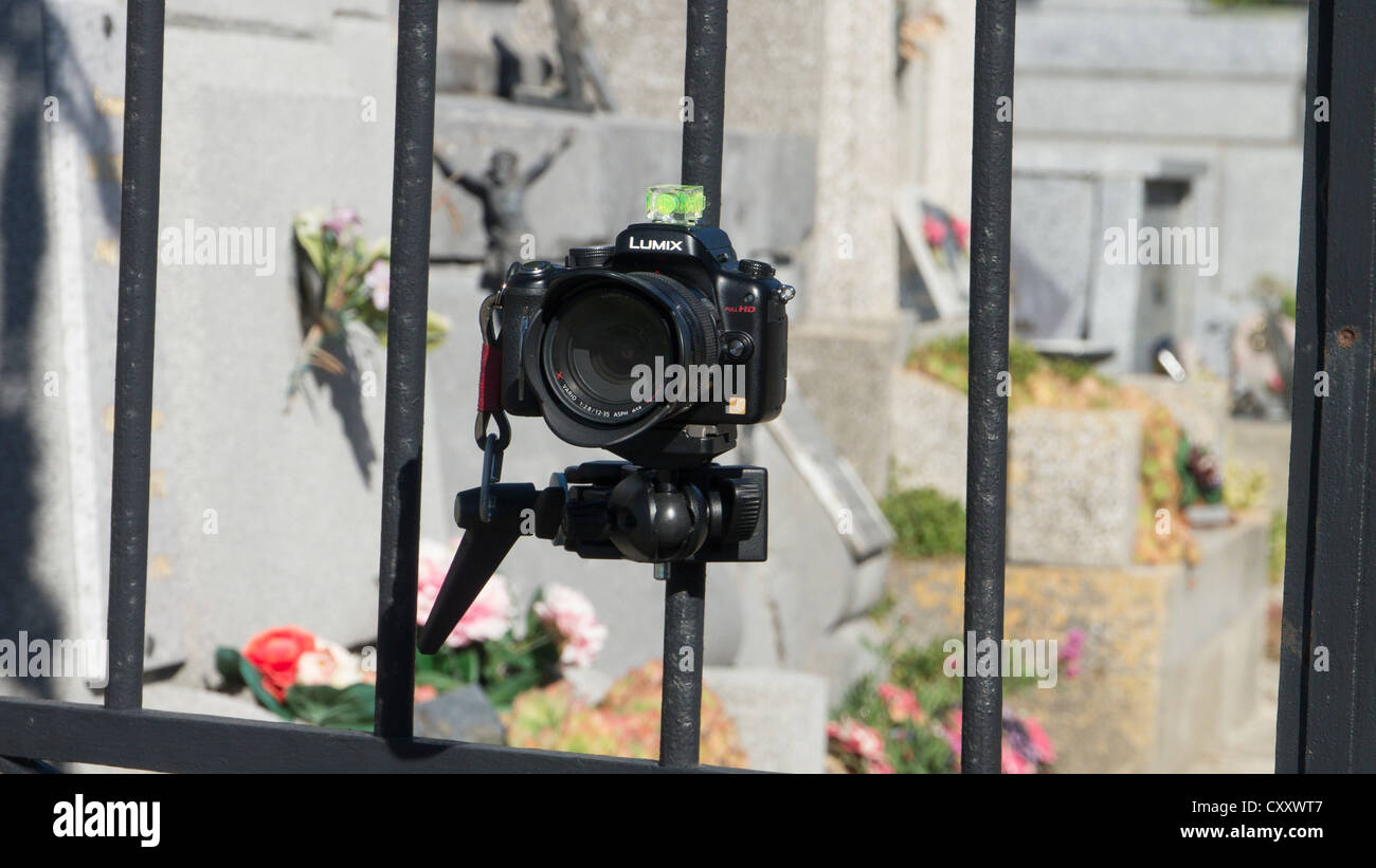 A Manfrotto camera clamp used to hold a Panasonic camera in position ...