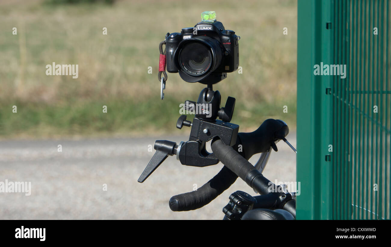 A Manfrotto camera clamp used to hold a Panasonic camera in position on ...