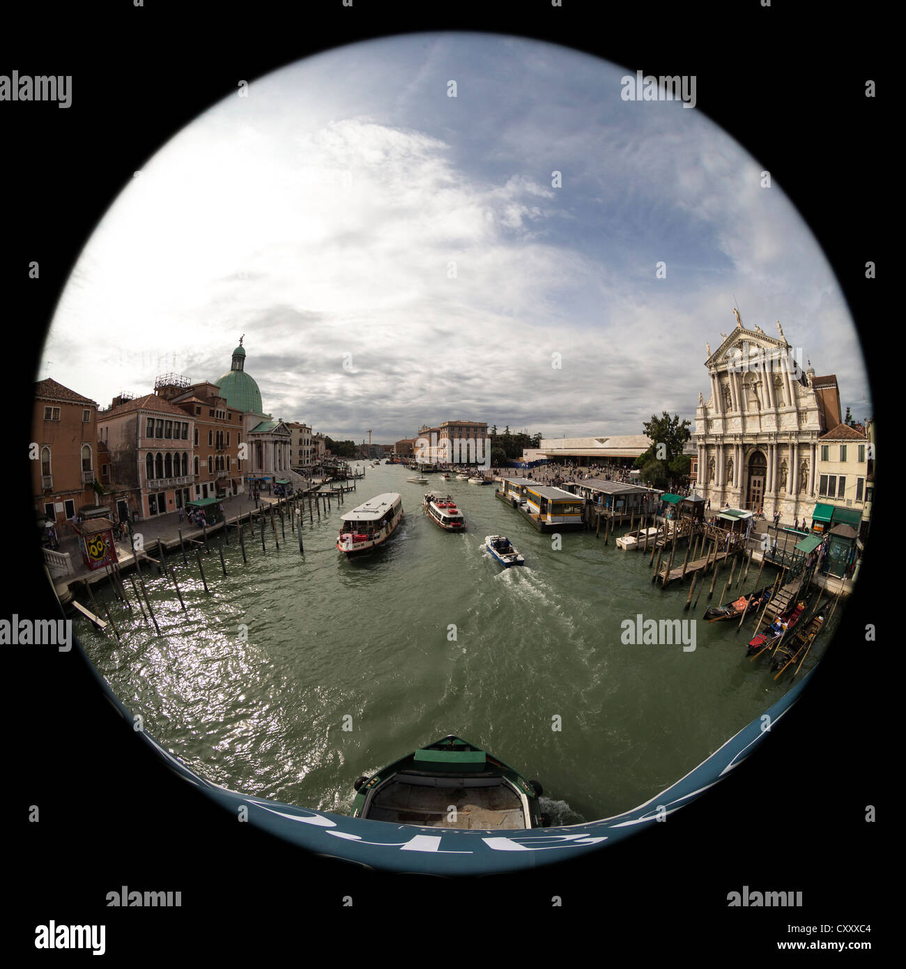 180 degree circular fisheye view along the Grand Canal of Venice from ...