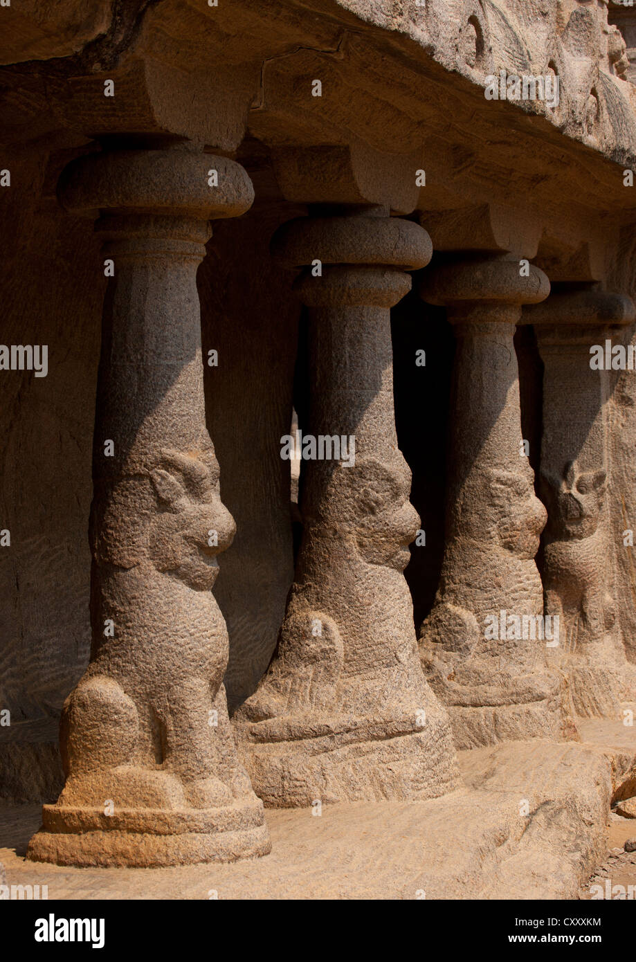 Carved Stones Pillars Of The Bhima Ratha In The Five Rathas Temple ...