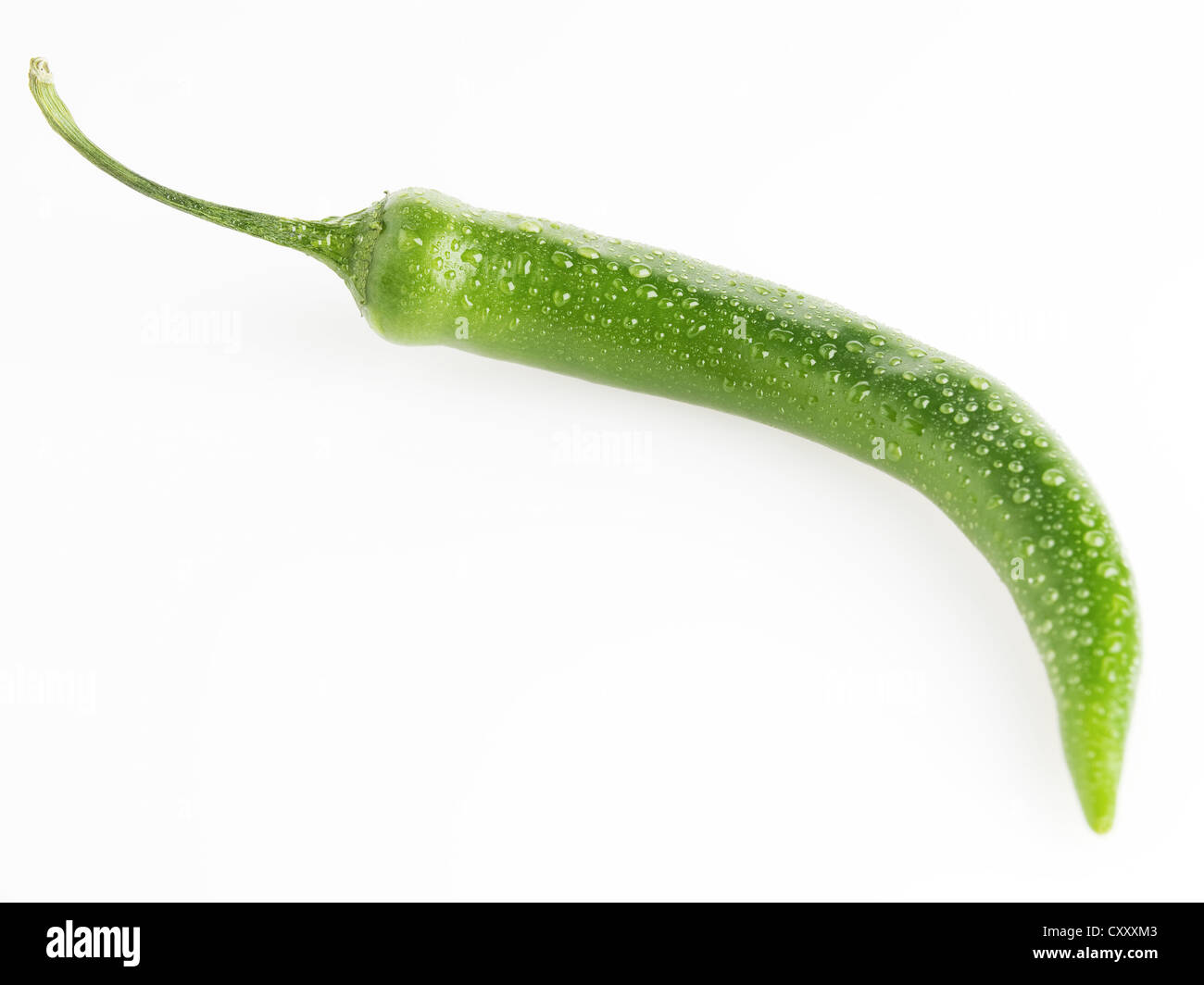 Fresh, green pepperoni with drops of water on white background Stock ...