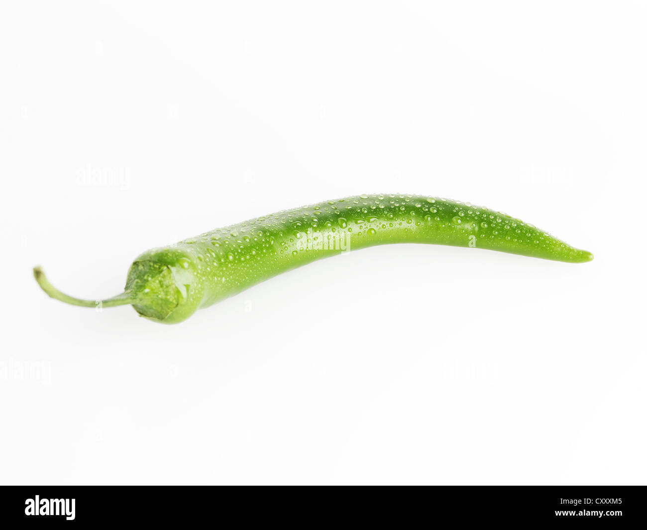 Fresh, green pepperoni with drops of water on white background Stock ...
